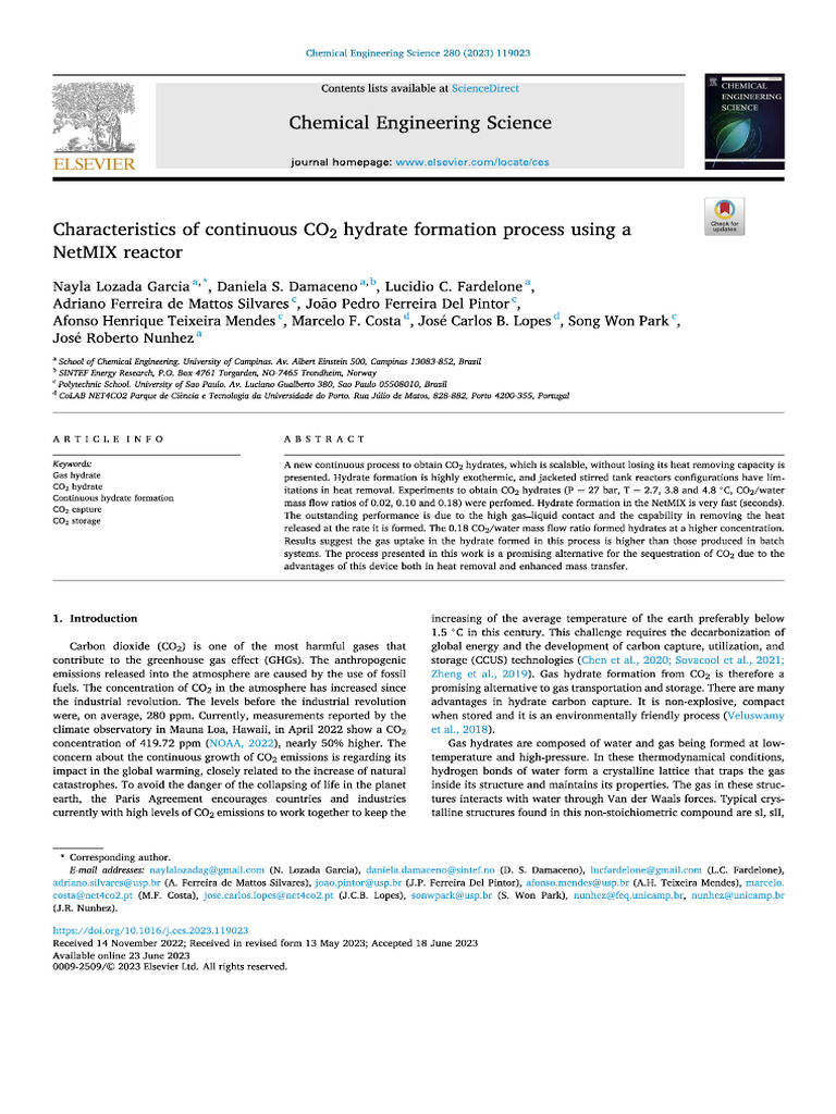 Characteristics of Continuous CO2 Hydrate Formation Process Using A ...