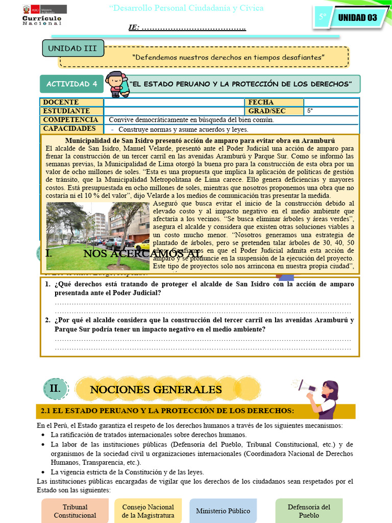 5° DPCC - Actv.04-Uni.3 2024 | PDF | Derechos humanos | Estado (política)