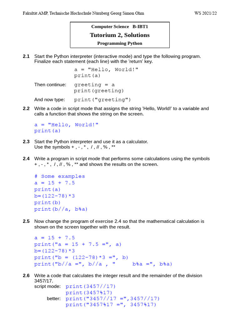 IBT-Tutorium _2_solutions | Download Free PDF | Python (Programming Language) | String (Computer ...