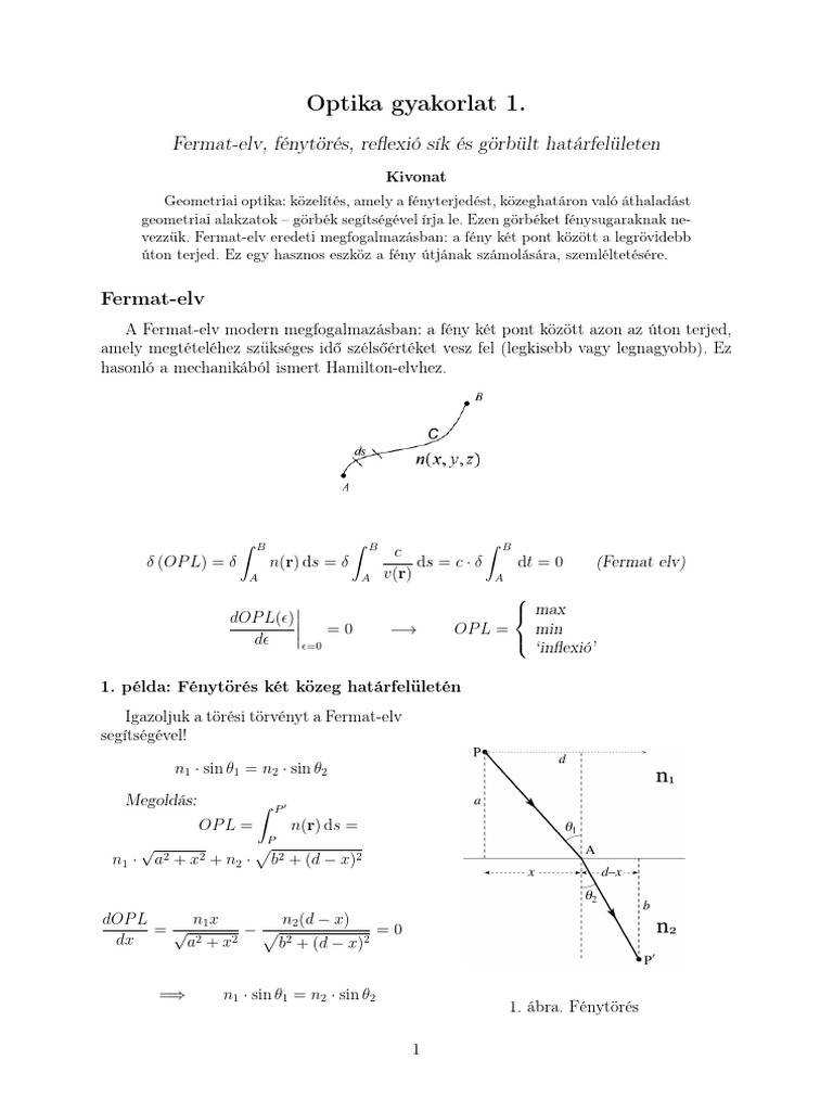 Optika Gyakorlat 1 | PDF