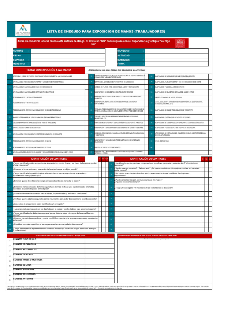 Chequeo de Seguridad para Exposición de Manos | PDF | Guante