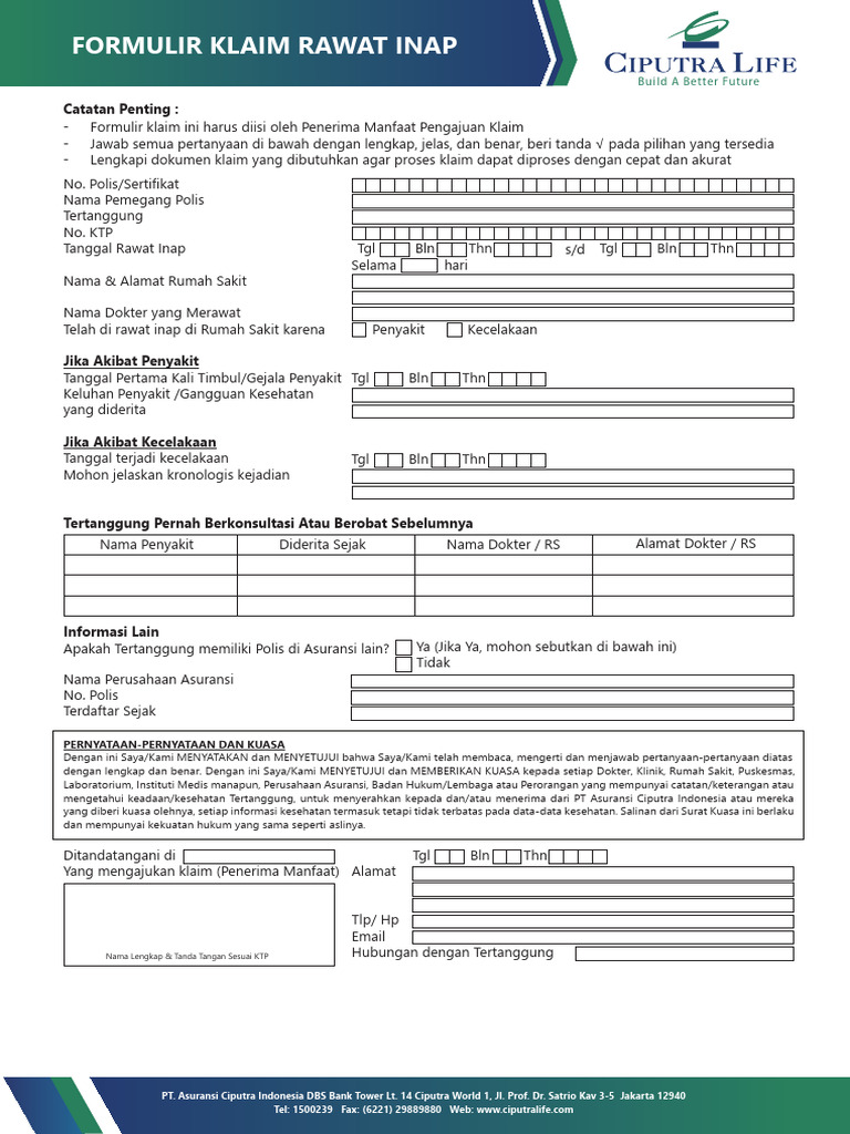 formulir klaim rawat inap 2017 | PDF