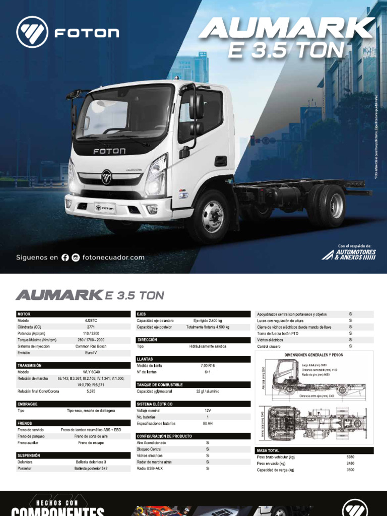 Foton Ficha Tecnica Aumark e 3.5 Ton 2022 | PDF
