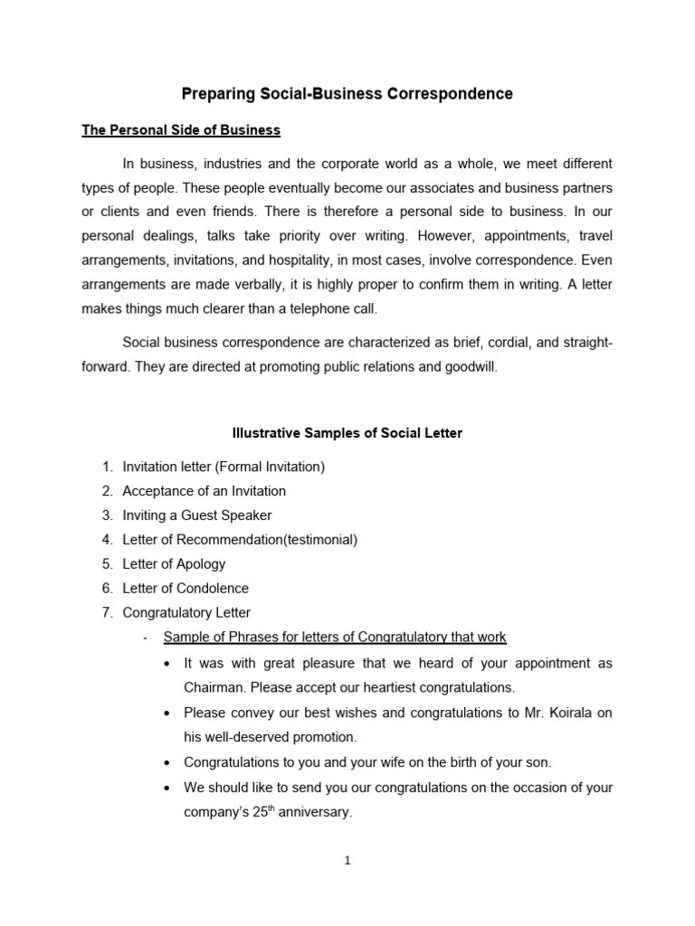 Preparing Social Business Correspondence | PDF