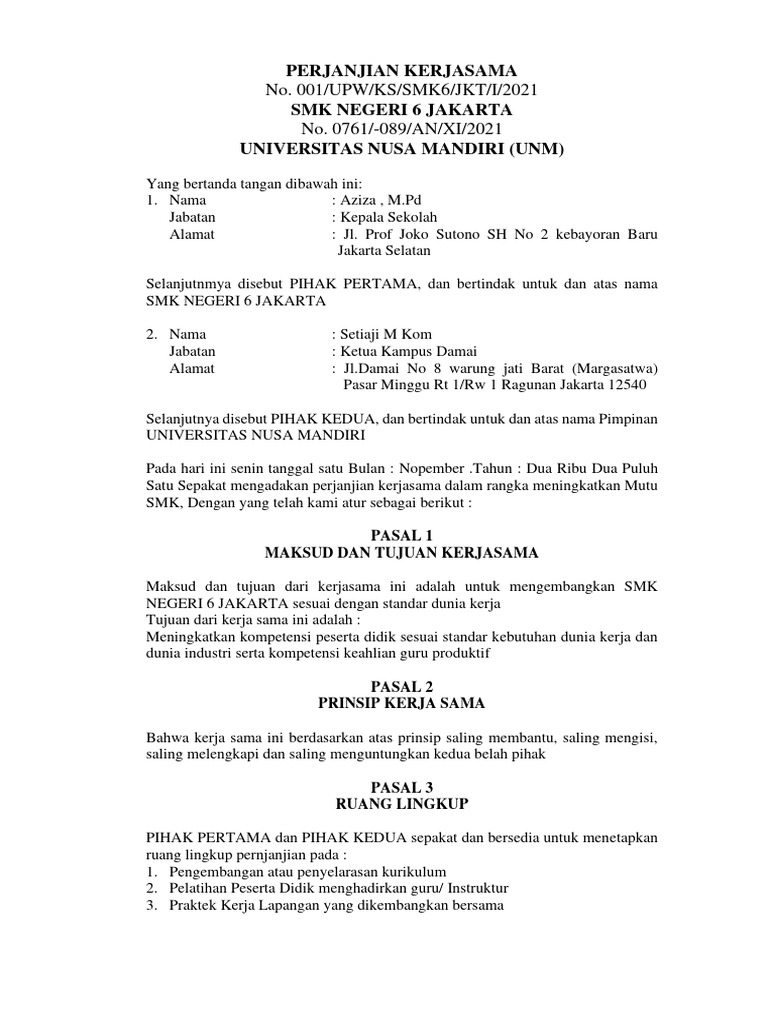 Kerjasama SMK 6 Jakarta dan UNM 2021 | PDF