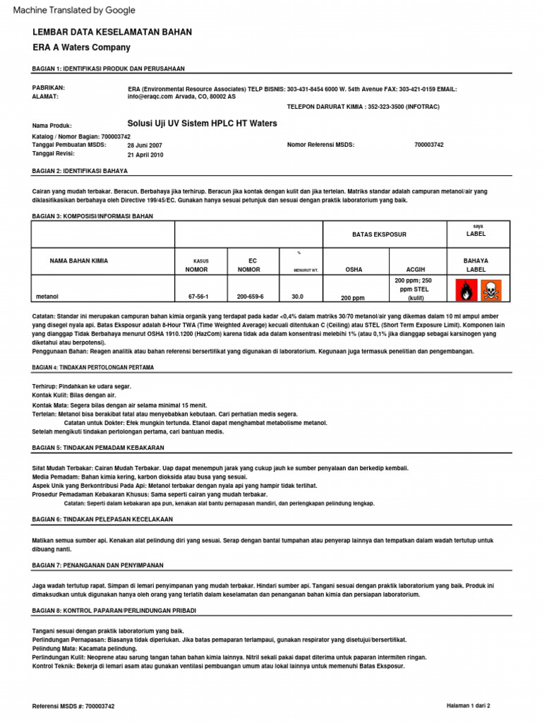 Msds HPLC | PDF | Sains & Matematika