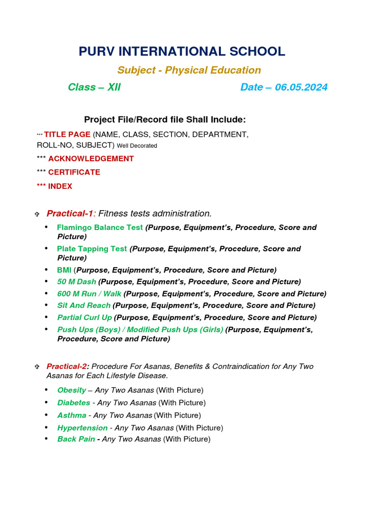 PE Project Guide for Class XII | PDF