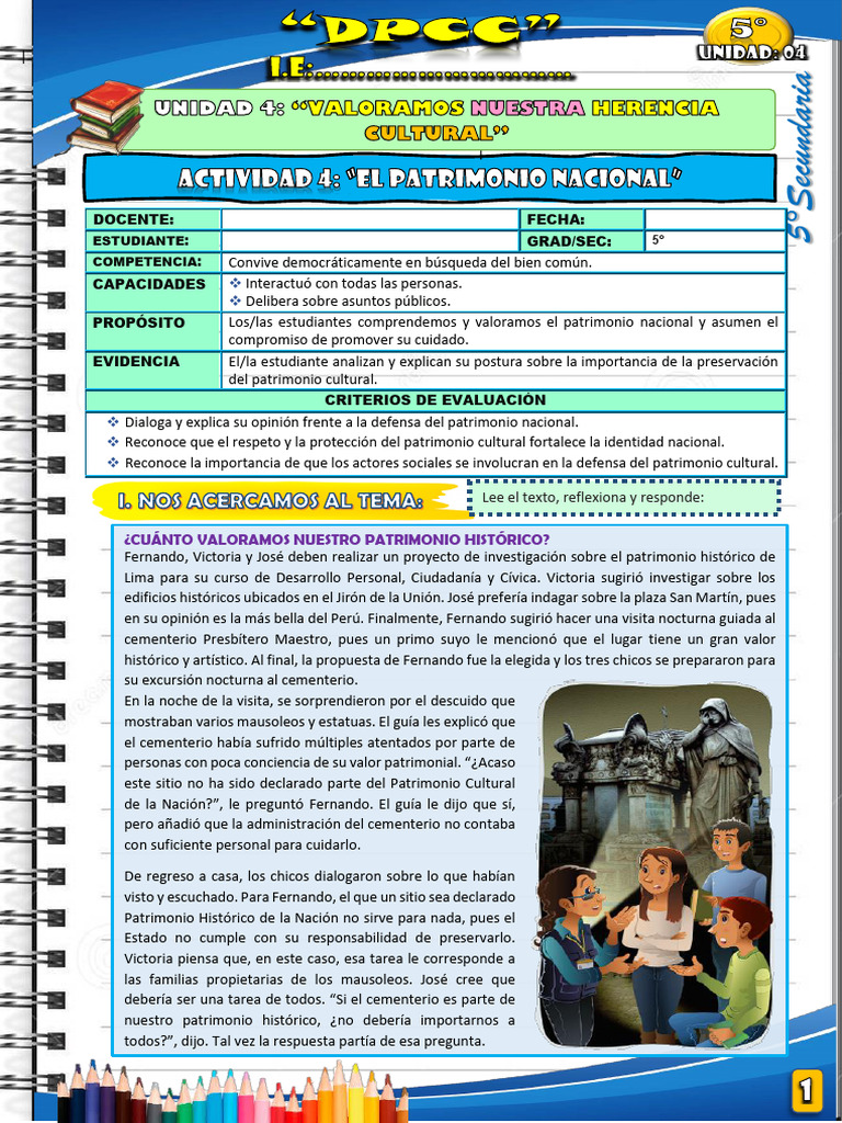 5° DPCC - Actv.04-Unid.4 2023 | PDF | Patrimonio cultural | Bienes (Ley)