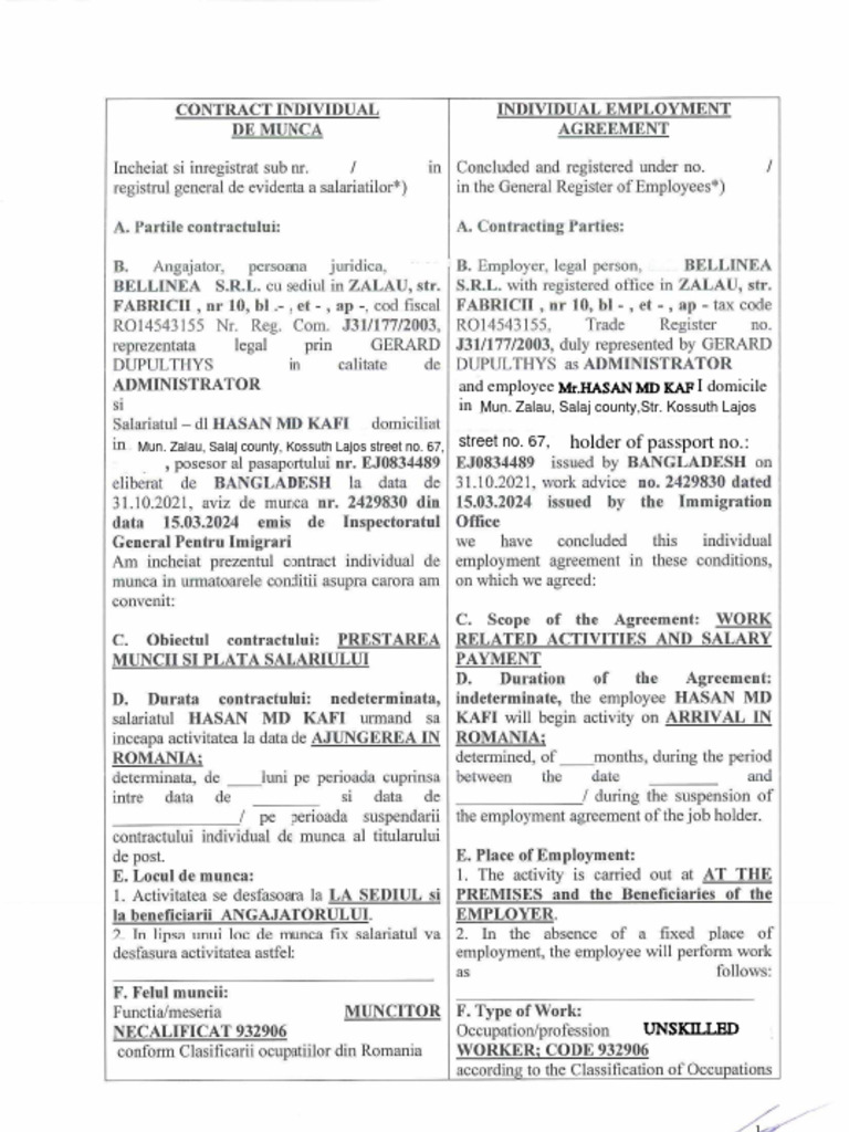 Employee Document for Hasan MD Kafi | PDF