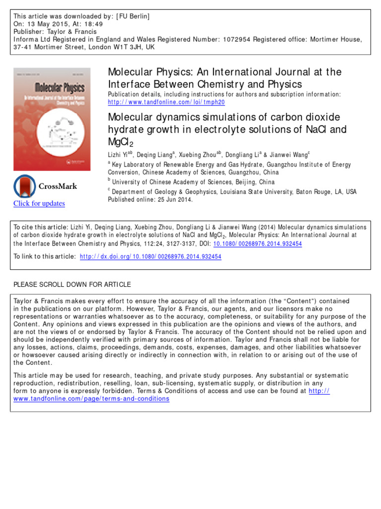 MD Simulation of CO2 Hydrate in Nacl and MgCl2 | PDF | Carbon Dioxide ...