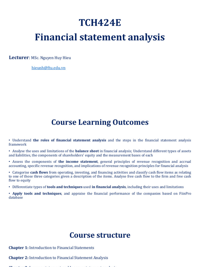 TCH424E - 1 - Introduction To FSA | PDF | Financial Statement | Balance Sheet