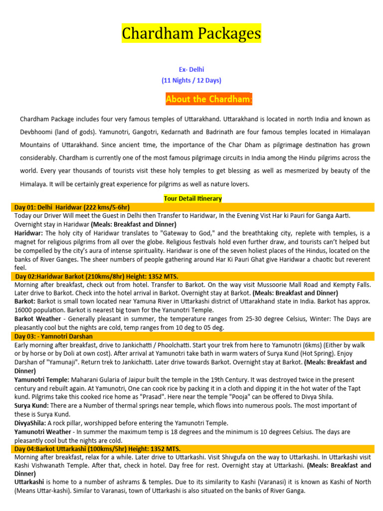Ex Delhi Chardham 11 Nights - 12 Days | PDF