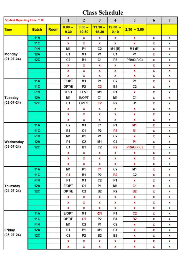 Class Schedule 01 July To 06 July | PDF