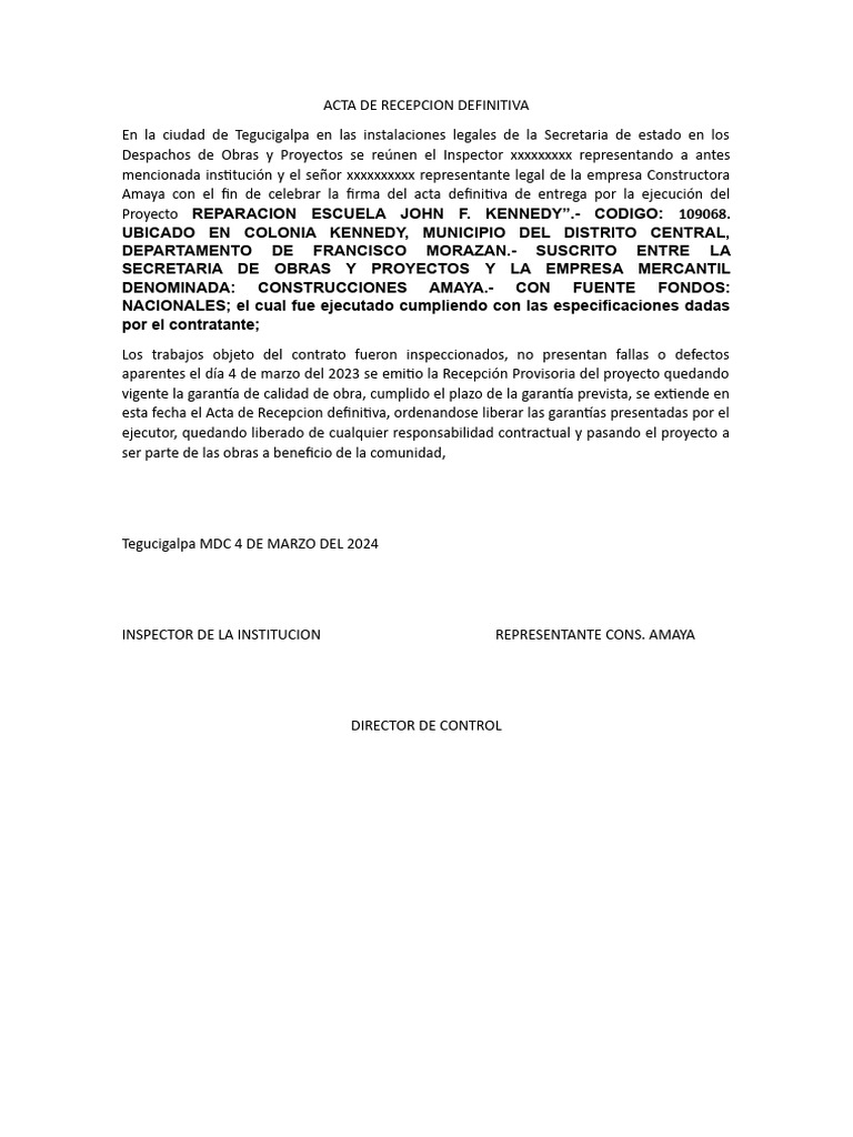 ACTA DE RECEPCION DEFINITIVA | PDF ACTA DE RECEPCION DEFINITIVA | PDF