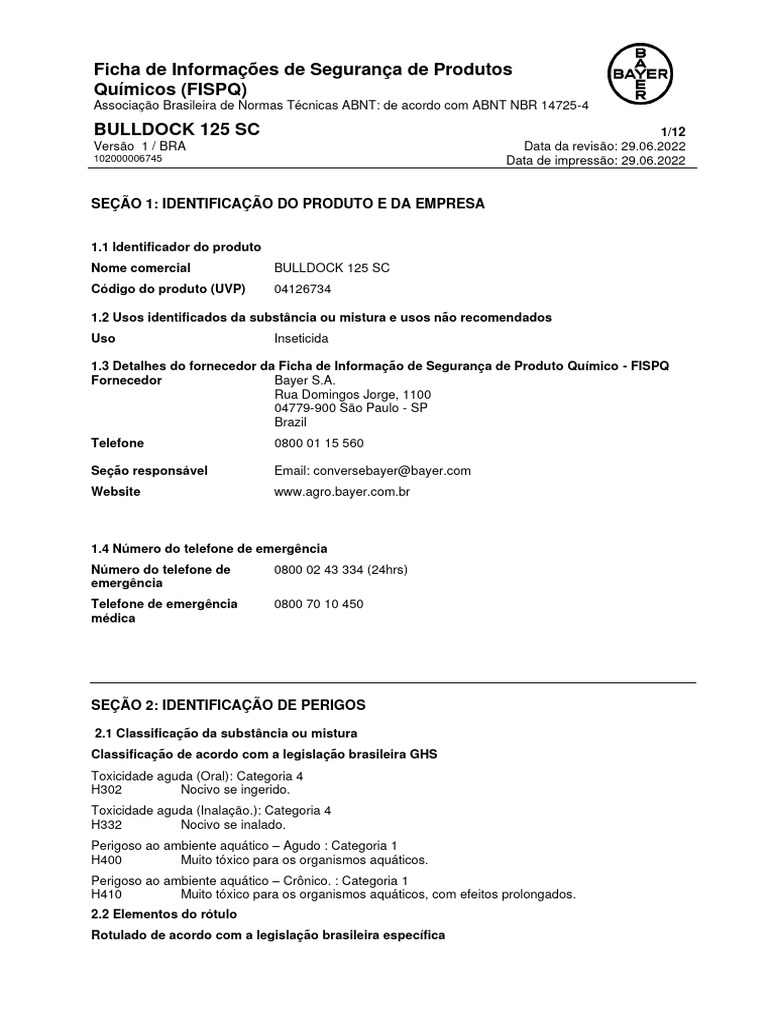Fispq - Bulldock 125 SC - 4126734 | PDF | Dióxido de carbono | Desperdício