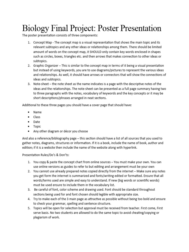 Biology Final Project Instructions | PDF | Nutrition | Diet & Nutrition