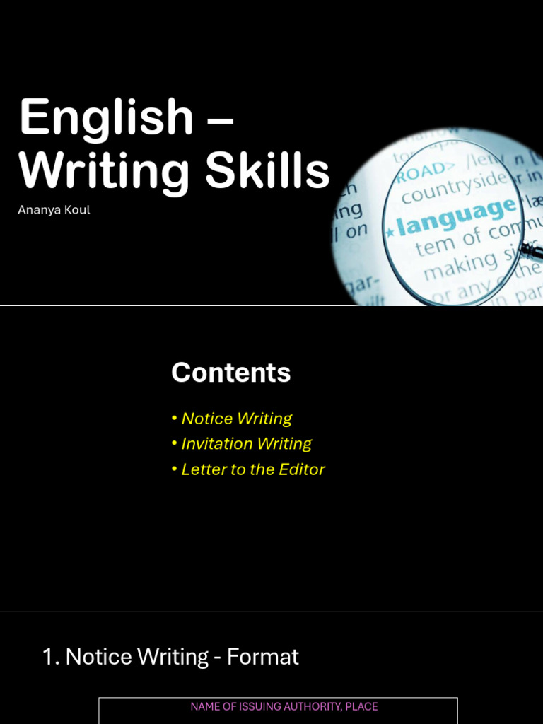 Writing Skills - Invitation, Notice, Letter To The Editor | PDF | Wedding