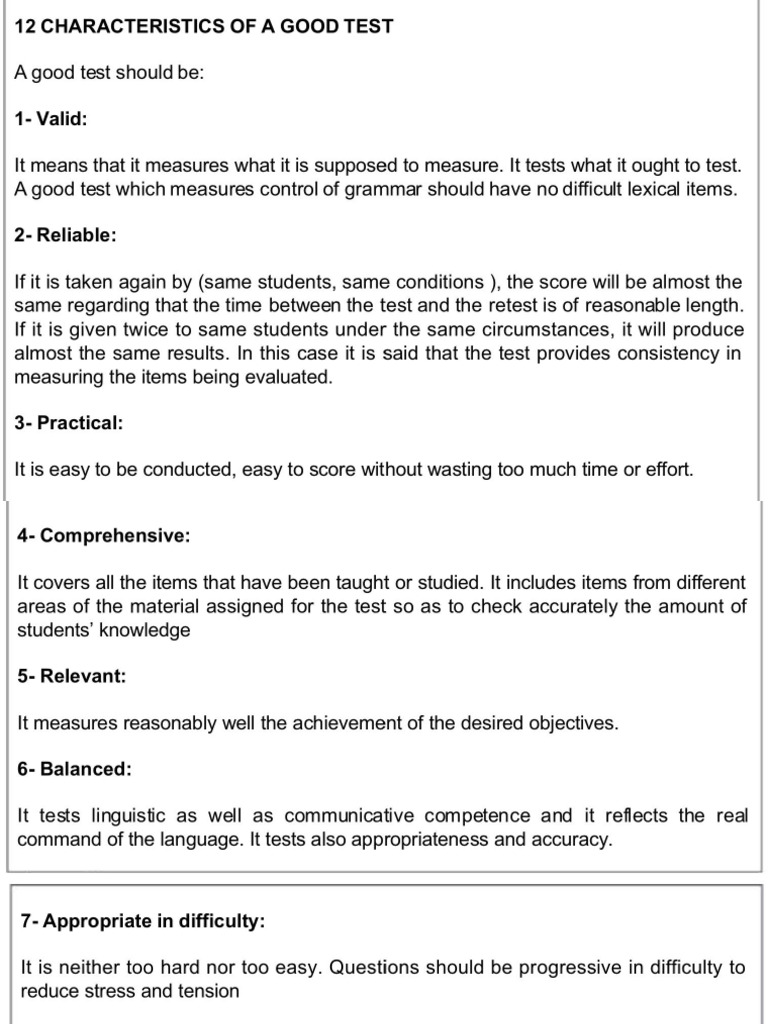 Characteristics of A Good Test | PDF