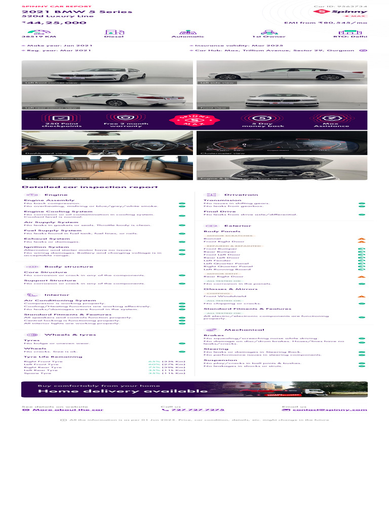 Spinny 2021 BMW 5 Series Inspection Report | PDF | Steering | Leak