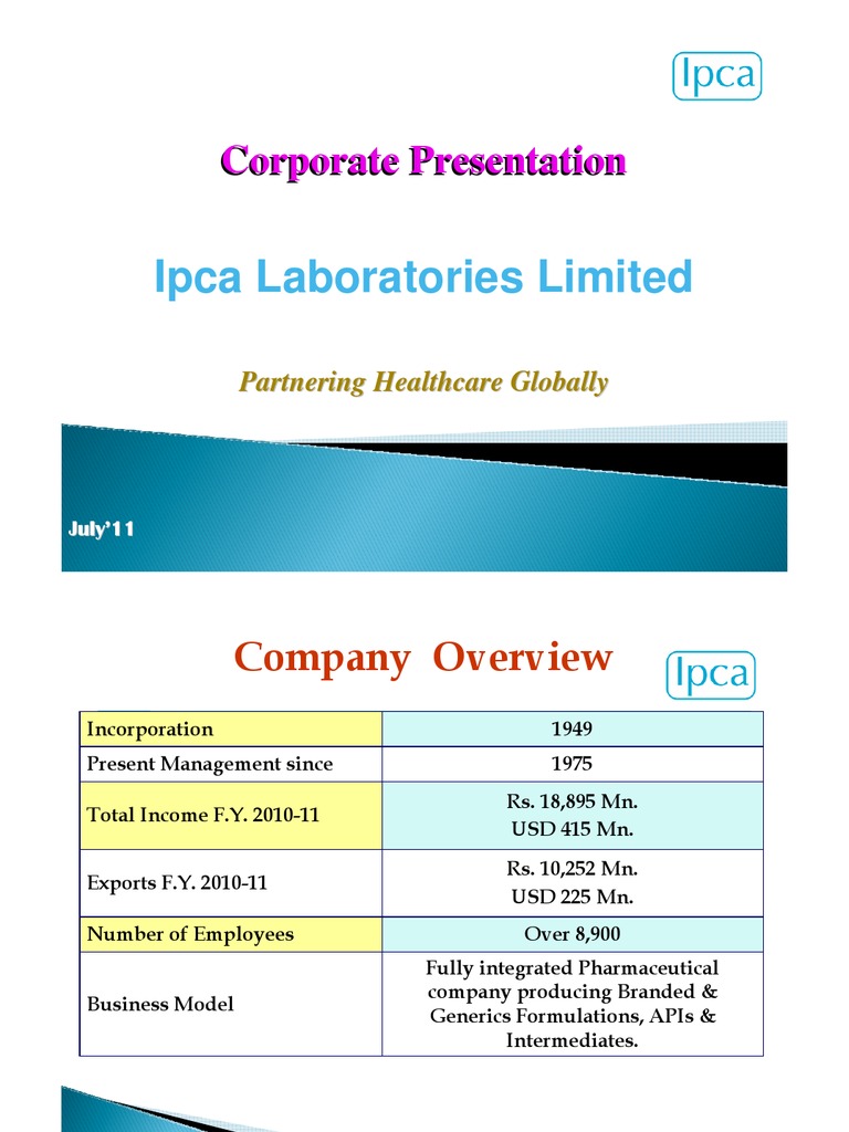 Ipca Corporate Presentation | PDF | Tablet (Pharmacy) | Research And ...