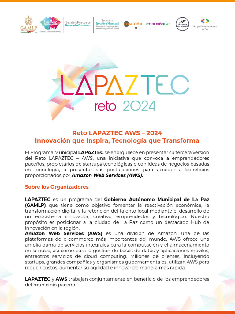 Convocatoria La Paz Tec 2024 | PDF | Computación en la nube | Empresa ...