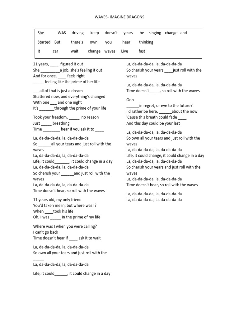 Waves Imagine Dragons Song | PDF
