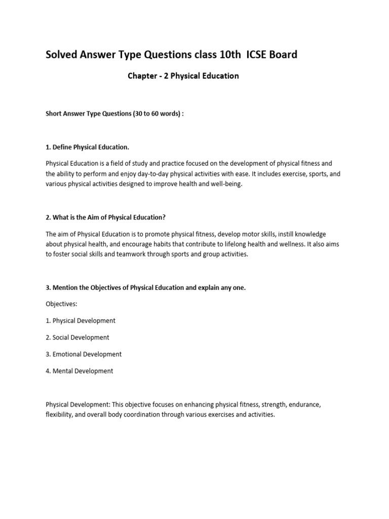 Class 10th Chapter-2 Solved Answer Type Questions Icse | PDF | Physical Education | Physical Fitness