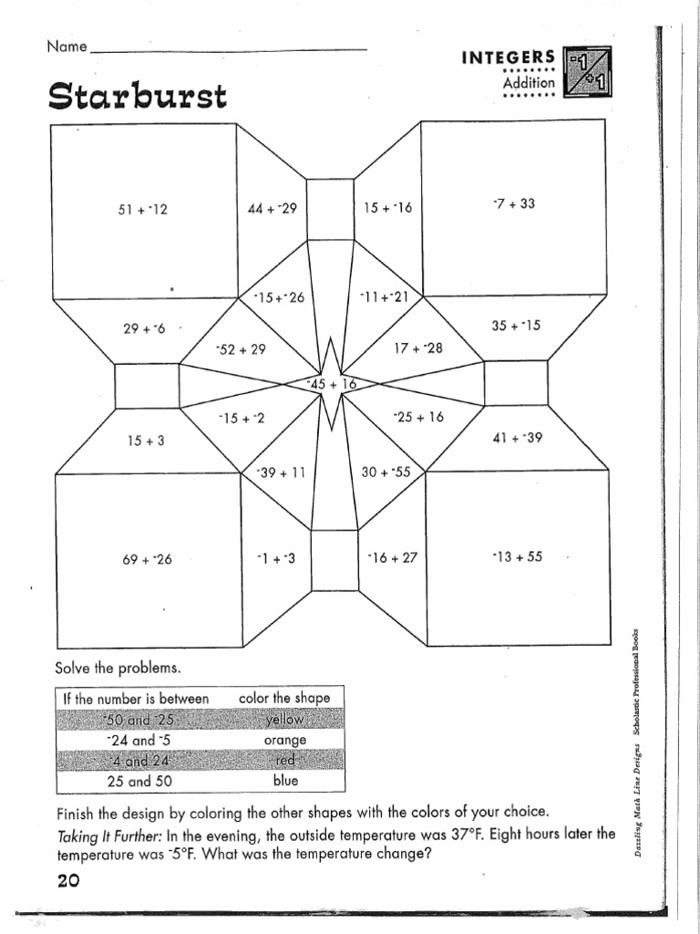 Adding and Subtracting Integers - Starburst and Paper Folding | PDF