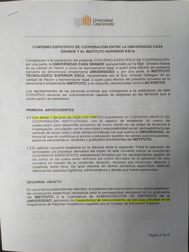 Convenio UCG ESCA-2 | PDF