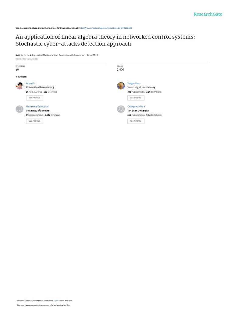 An Application Of Linear Algebra Theory In Networked Control Pdf Matrix Mathematics