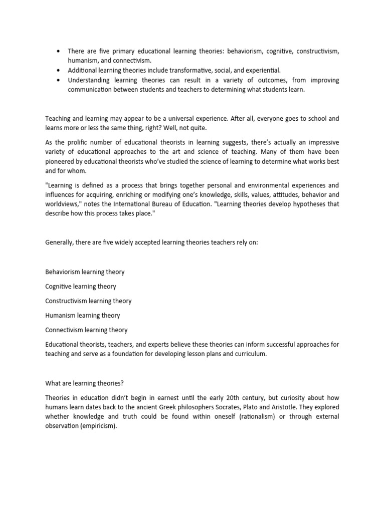Learning Theories Pdf Learning Theory Education Learning