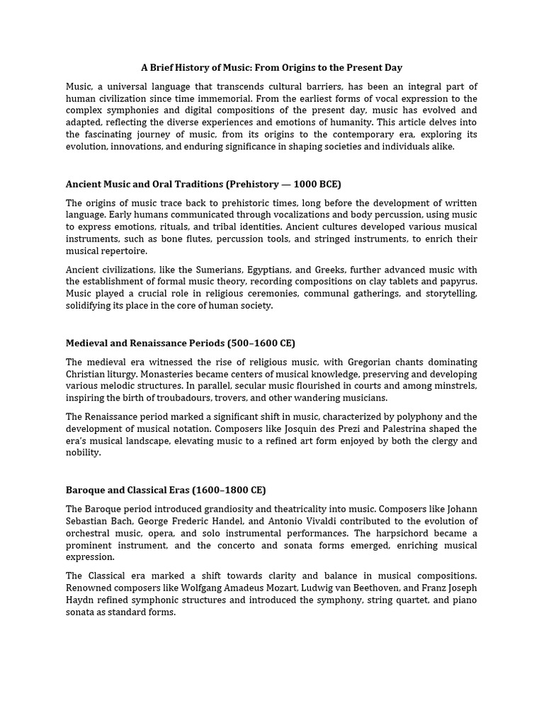 History of Music and Objectives | PDF | Classical Period (Music ...