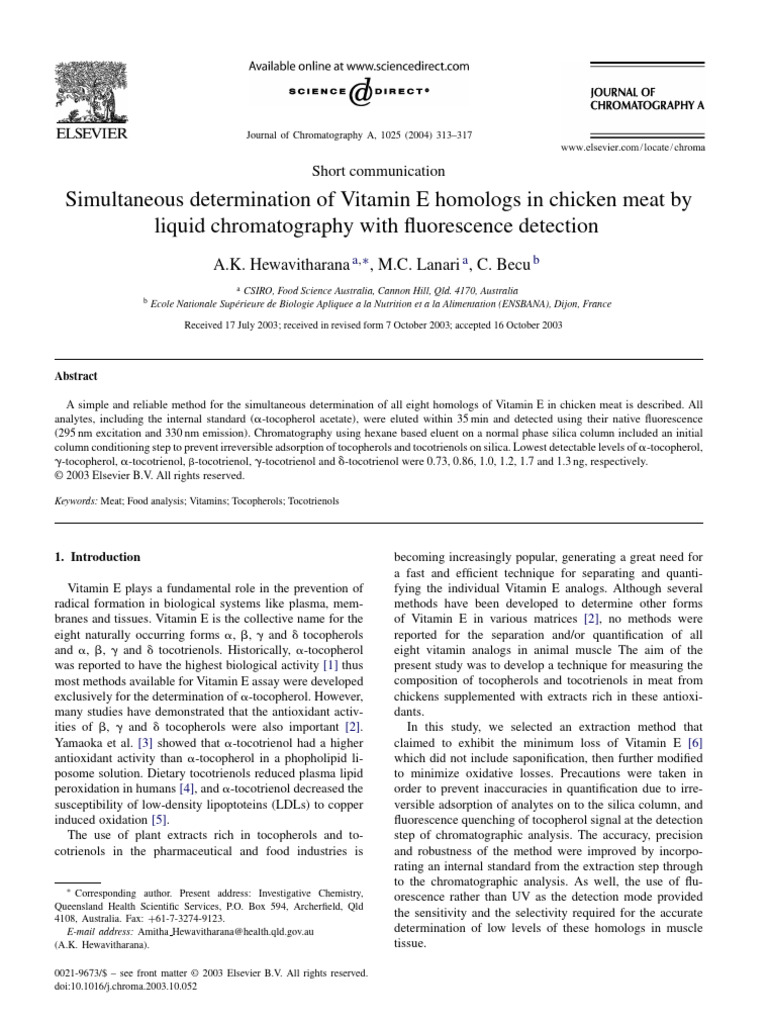Simultaneous Determination of Vitamin E Homologs in Chicken Meat by | PDF | High Performance ...