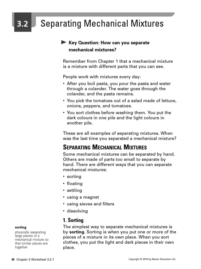 Separating Mechanical Mixtures: Key Question: How Can You Separate ...