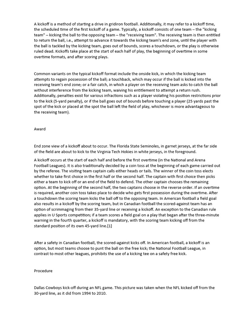 Kickoff | PDF | Gridiron Football | Team Sports