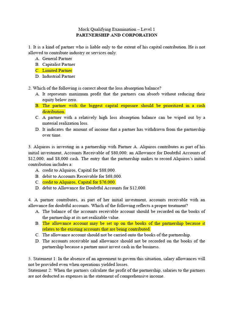 (MOCK QE) ParCor WITH SOLUTION | PDF | Dividend | Preferred Stock