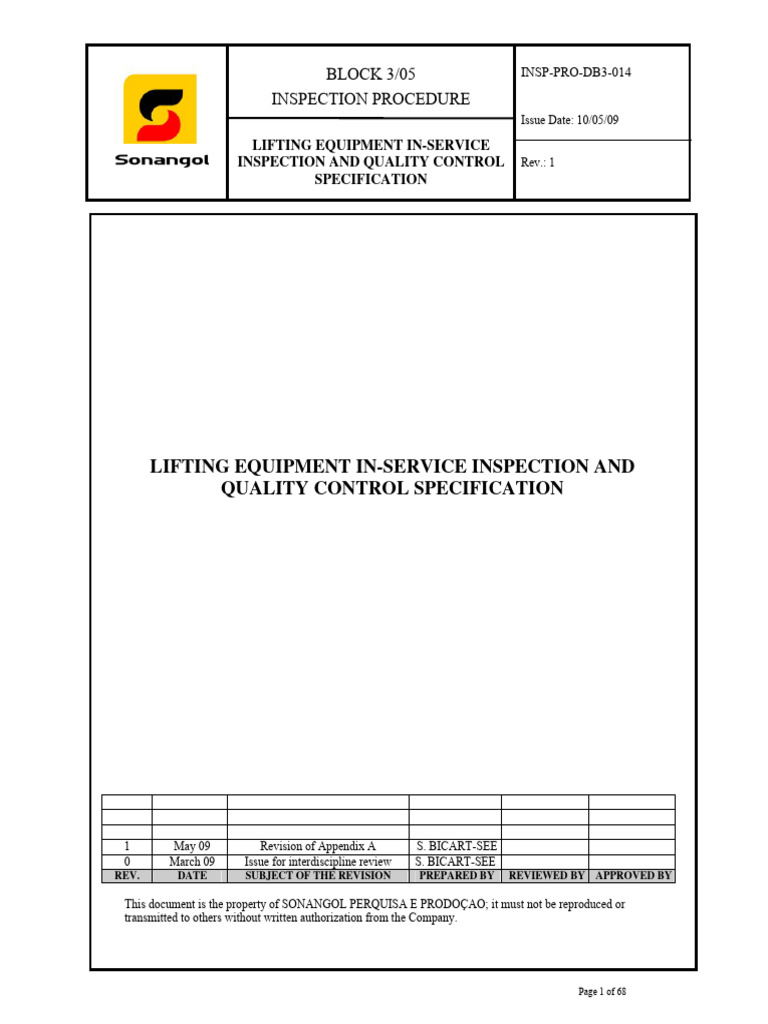 Insp Pro Db3 014 Rev1 Lifting Equipment In Service Inspection Pdf