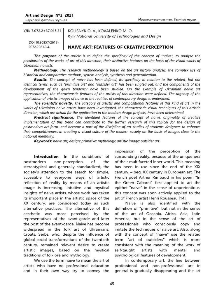 Naive Art: Features of Creative Perception | PDF | Methodology | Concept