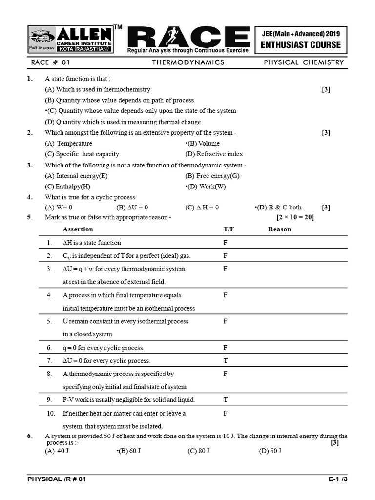 Thermodynamics Exam Questions | PDF | Gases | Heat