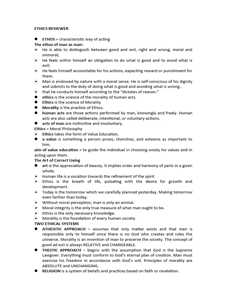 Ethics-Reviewer Midterm | PDF | Happiness | Morality
