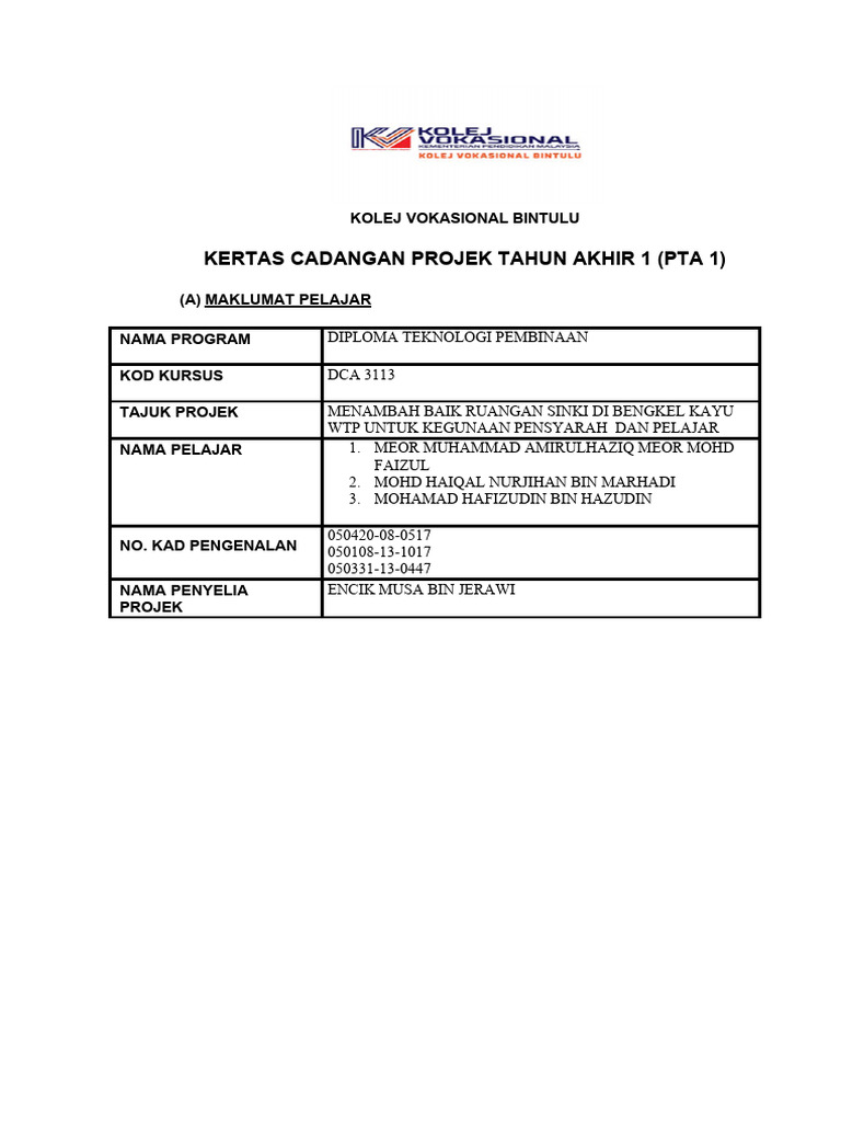 Kertas Cadangan Projek Tahun Akhir 1 (Black) | PDF