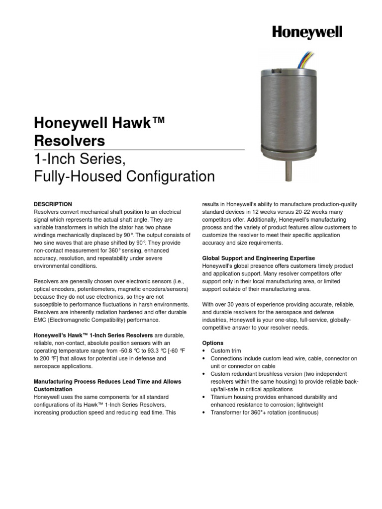 Honeywell Sensing Hawk 1 Inch Series Resolvers Dat 1568635 | PDF ...