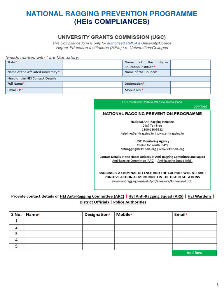 Anti-Ragging Compliance Guide | PDF | Justice | Crime & Violence