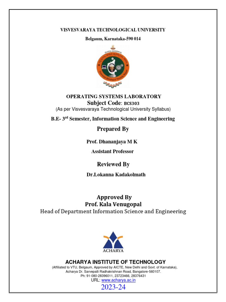 VTU Operating Systems Lab Guide | PDF | Operating System | Linux