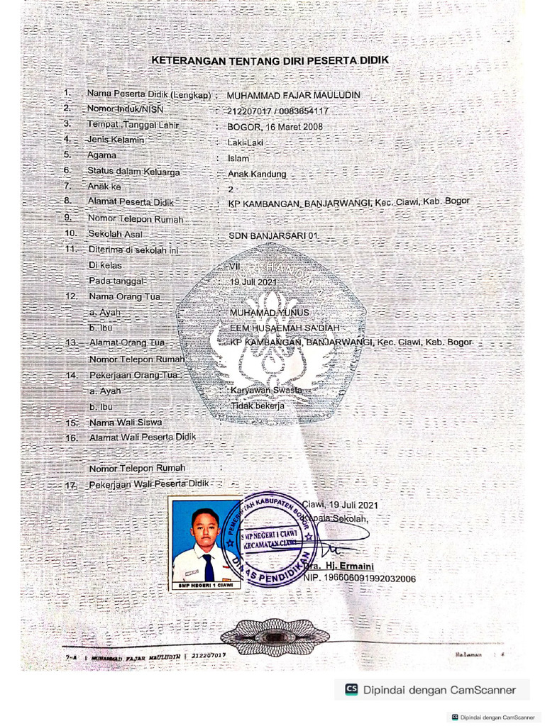 Biodata Raport | PDF