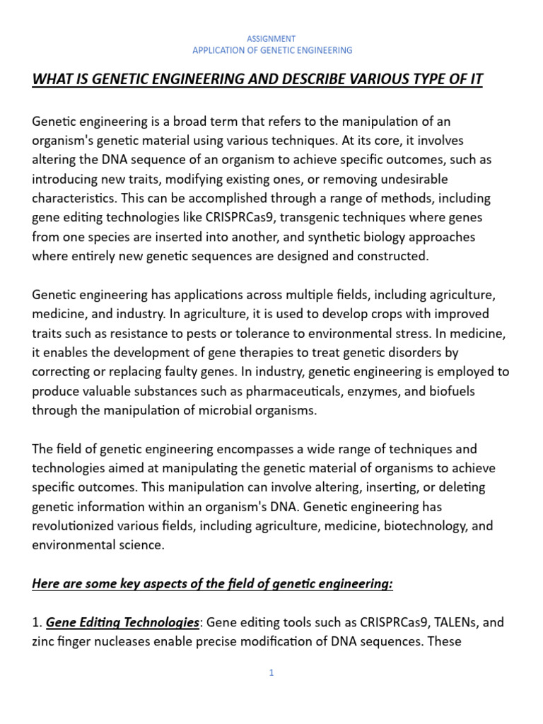 Genetic Engineering Has A Wide Range of Applications Across Various ...