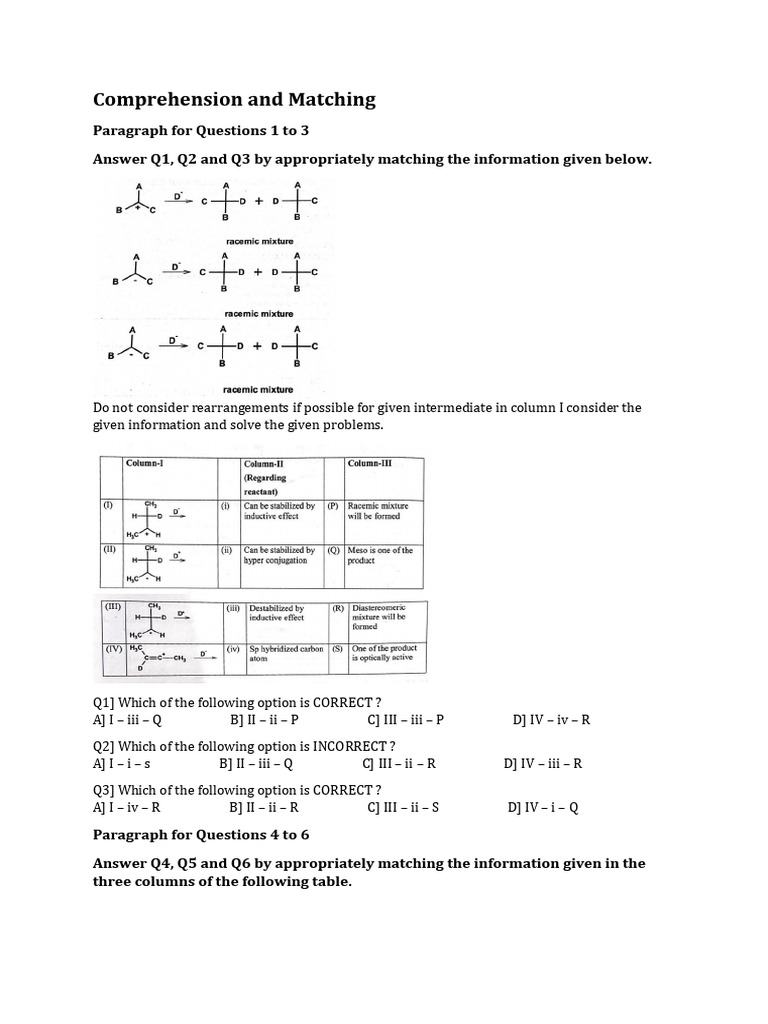 Comprehension and Matching Type 18 Advanced Problems - 33556272 - 2024 ...