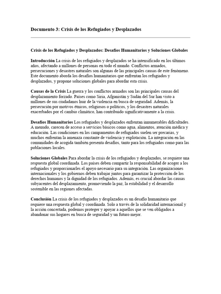 Documento 3: Crisis de Los Refugiados y Desplazados | PDF | Ciencias ...