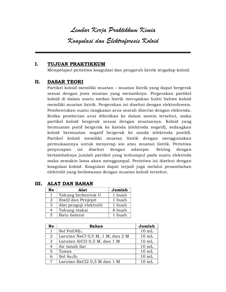 LKP Kimia Koagulasi Dan Elektroforesis Koloid | PDF | Teknologi & Rekayasa