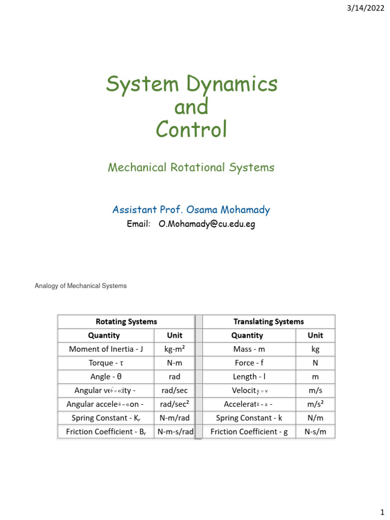Mechanincal Rotational Systems | PDF | Rotation | Torque